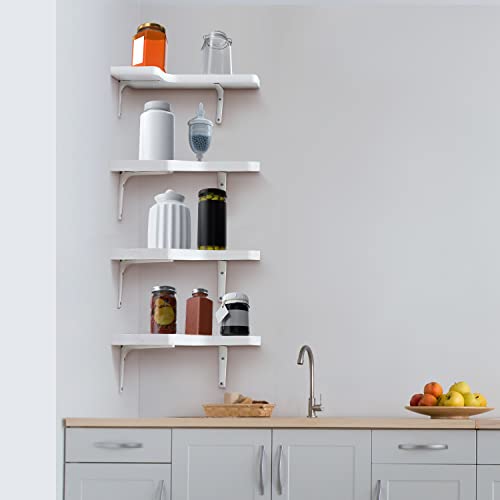 Géneric Set of 4 White Corner Shelves - Corner Floating Shelves - Corner Shelf Wall Mount - Hanging Corner Shelf for Living Room Kitchen Bathroom Bedroom