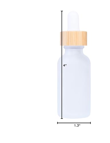 Focus Nutrition 24 Pack Clear Frosted Boston Round Essential Oils Aromatherapy Glass Bottles Jar With White Bamboo eye dropper cap, 1oz