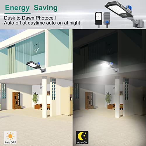 Gebosun 200W AC Powered Street Light & Flood Light, with Optic Sensor, Dusk to Dawn, 9,600 Lumen, 6,000K, IP65 Waterproof, Wall-Mounted & Pole-Mounted