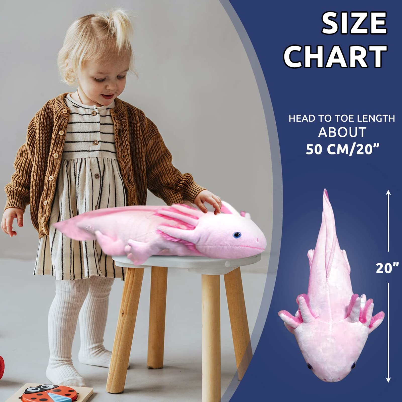 Tiny Heart Axolotl Plush,Stuffed Animal,Lifelike Cute Ambystoma Plush Toy,Gifts for Kids,18 Inches Long