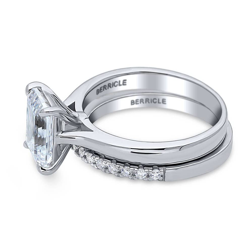BERRICLE Sterling Silver Solitaire Wedding Engagement Rings 2.6 Carat Emerald Cut Cubic Zirconia CZ Ring Set for Women, Rhodium Plated Size 8