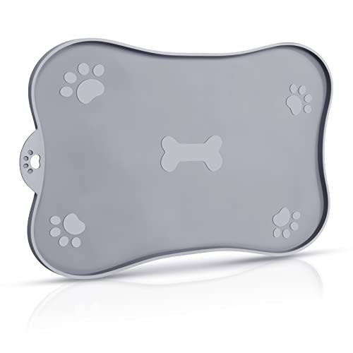 KILIN Silicone Dog Food Mat,Dog Mat for Food and Water,Raised Edges to Prevent Spills,Waterproof Dog Feeding Mat Keep Pet Bowls in Place- 11.8 x 19.8 Inches