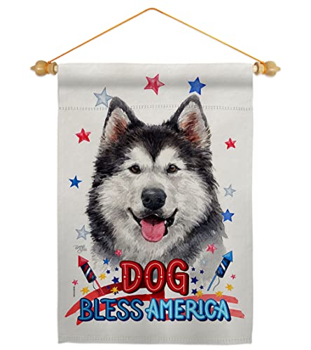 Breeze Decor Patriotic Siberian Husky Garden Flag Set Wood Dowel Dog Puppy Spoiled Paw Canine Fur Pet Nature Farm Animal Creature House Banner Small Yard Gift Double-Sided, Made in USA