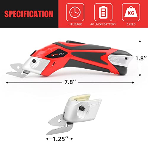 Cordless Electric Scissors with Two Blades, TOOLSPACE Electric Cardboard Cutter Electric Fabric Scissors for Cutting Fabric, 4V Lithium-Ion Rechargeable Battery, Easy Carry and Fast Charging