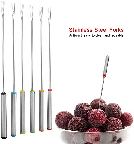 Fondue Sticks 6pcs Stainless Steel Smores Sticks with Heat Resistant Handle for Cheese Meat Chocolate Dessert Roast