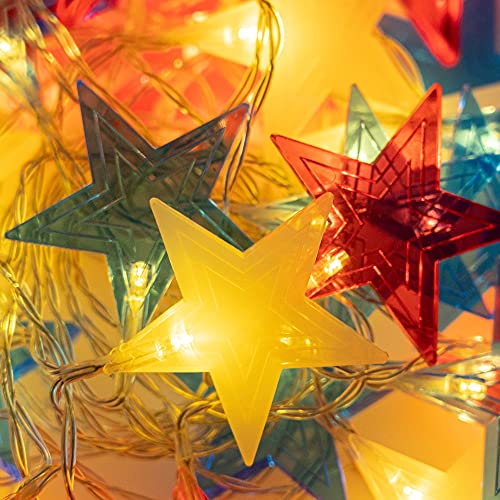 Dazzle Bright Star String Lights Decorations, 9.5 Feet 18 LED American Stars Battery Powered Red White Blue Lights, Christmas Decoration for Indoor and Outdoor