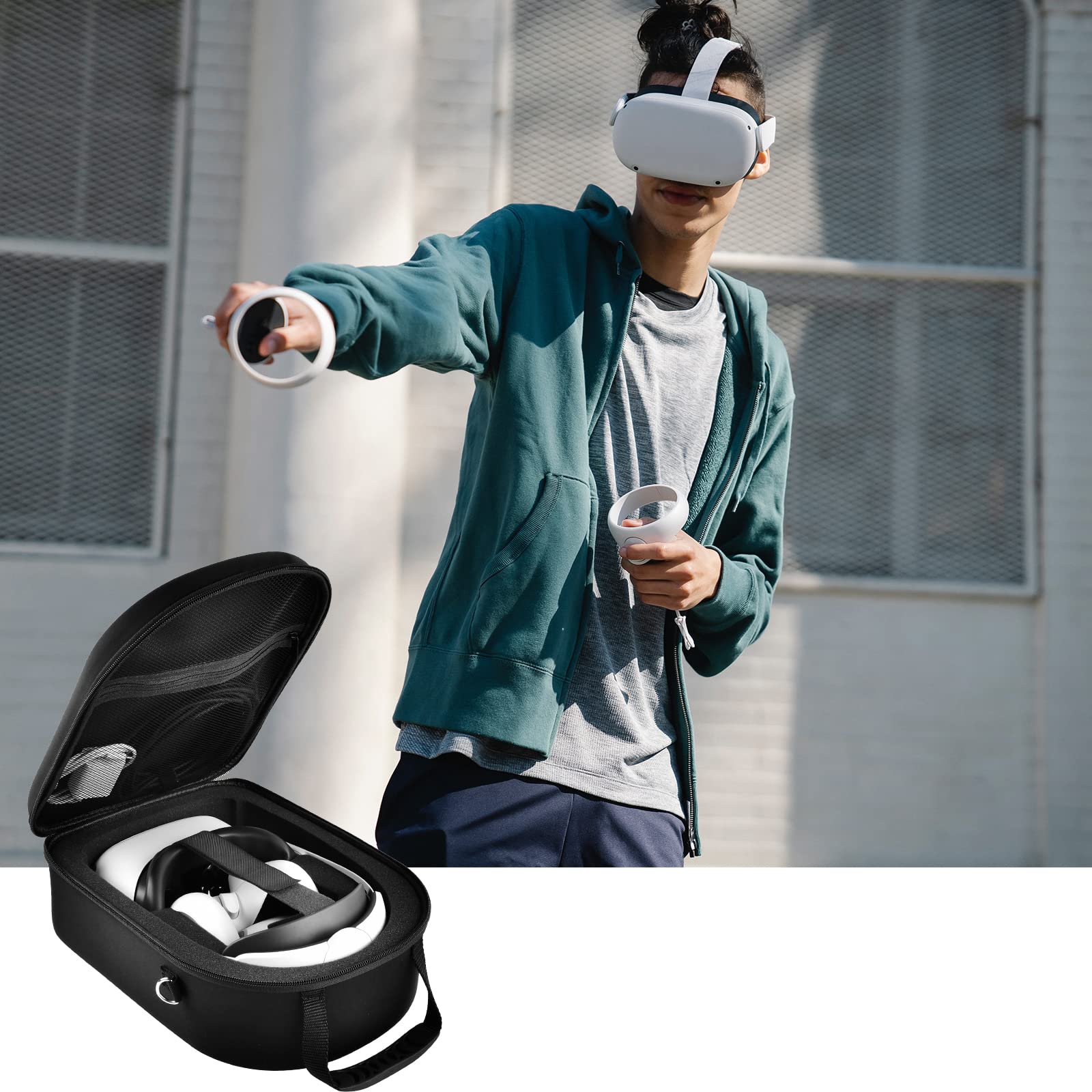 Carrying Case Compatible with Oculus for Quest 2 Advanced All-In-One Virtual Reality Headset, Box for VR Gaming Headset, Elite Strap Touch Controllers, with 4 in 1 Lens Face Silicone Cover Accessories