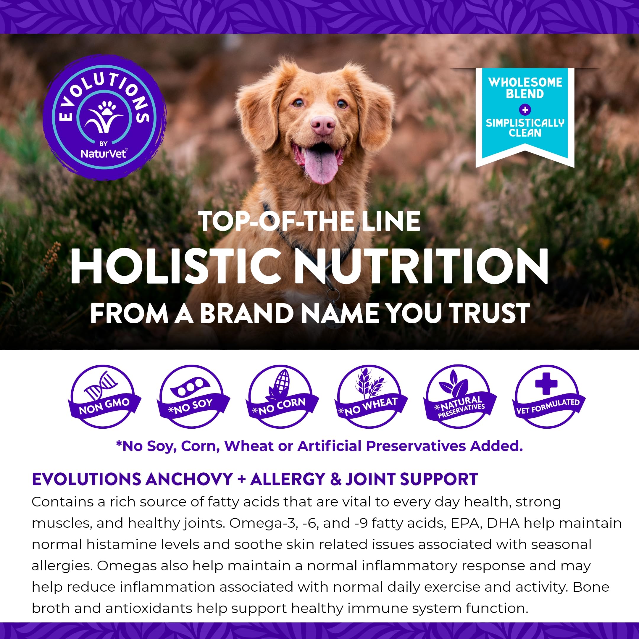 NaturVet Evolutions Anchovy + Allergy & Joint Support 90ct Soft Chews for Dogs - Anchovy Oil, Bone Broth - Helps Maintain Normal Histamine Levels - Helps Support Normal Inflammatory Response