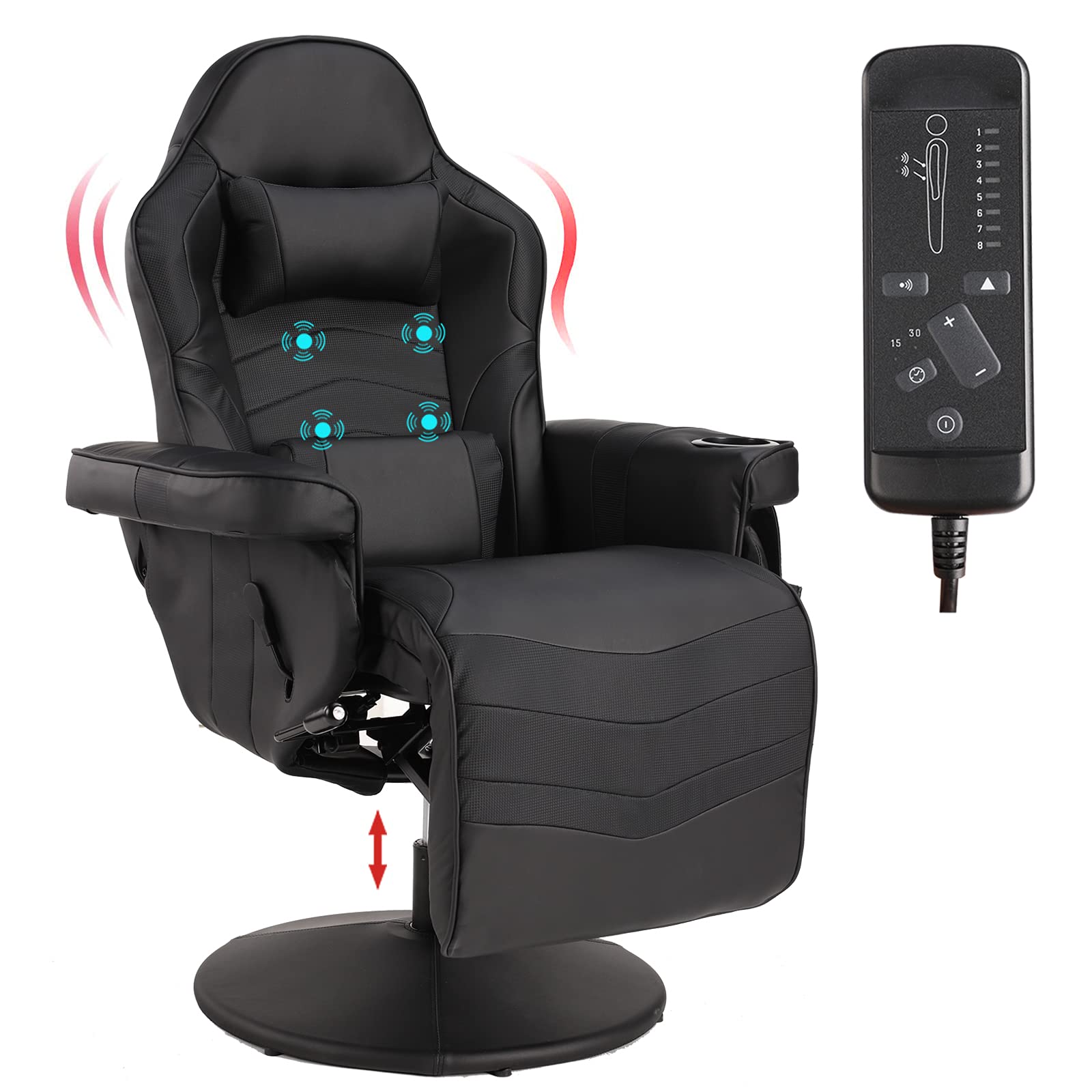 TITIMO Massage Gaming Chair,Ergonomic Adjusted Reclining Video Gaming Single Sofa, Pu Leather Chairāwith Footrest Headrest and Lumbar Support (Black)