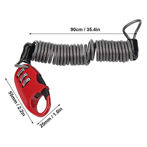 Bike Helmet Cable Lock, Easy to Carry Zinc Alloy Theft Password Lock Steel Wire Lock Rope for Bicycle(Red)