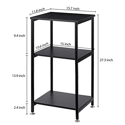 MOOACE Tall Side Table, 3 Tier End Table, Side Table with Storage Shelf for Bedroom Living Room, Small Nightstand for Small Spaces, Black
