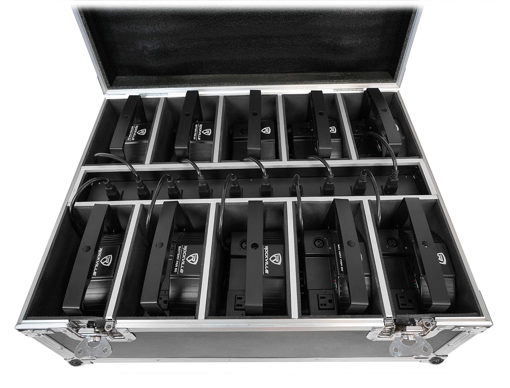 Rockville Charging Road Case for (10) Battery PAR 50 Lights