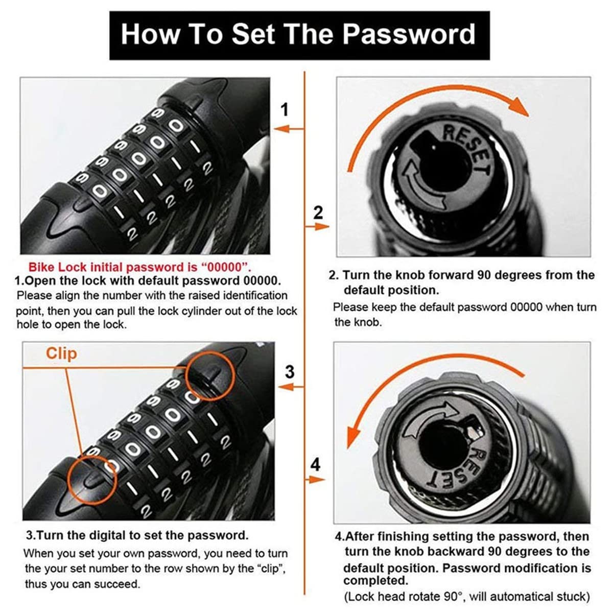 Bike Lock Cable, High Security 5 Digit Resettable Combination Coiling Bike Cable Lock (Black)