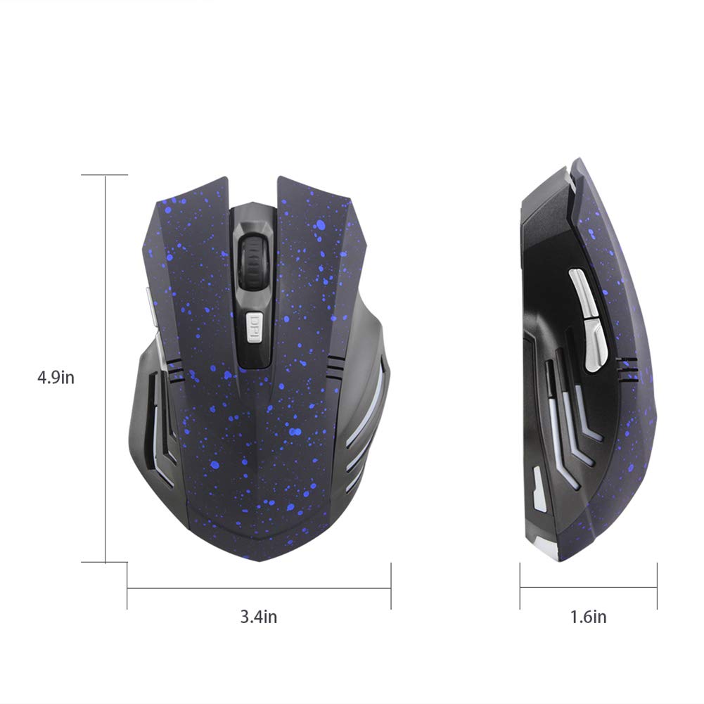 Bluetooth 3.0 Wireless Mouse, Ergonomic Portable Gaming Mouse Silent Rechargeable Optical Large Mice with 6 Buttons & 3 Adjustable DPI for PC Laptop Notebook Windows Android Mac OS (Dark Blue)