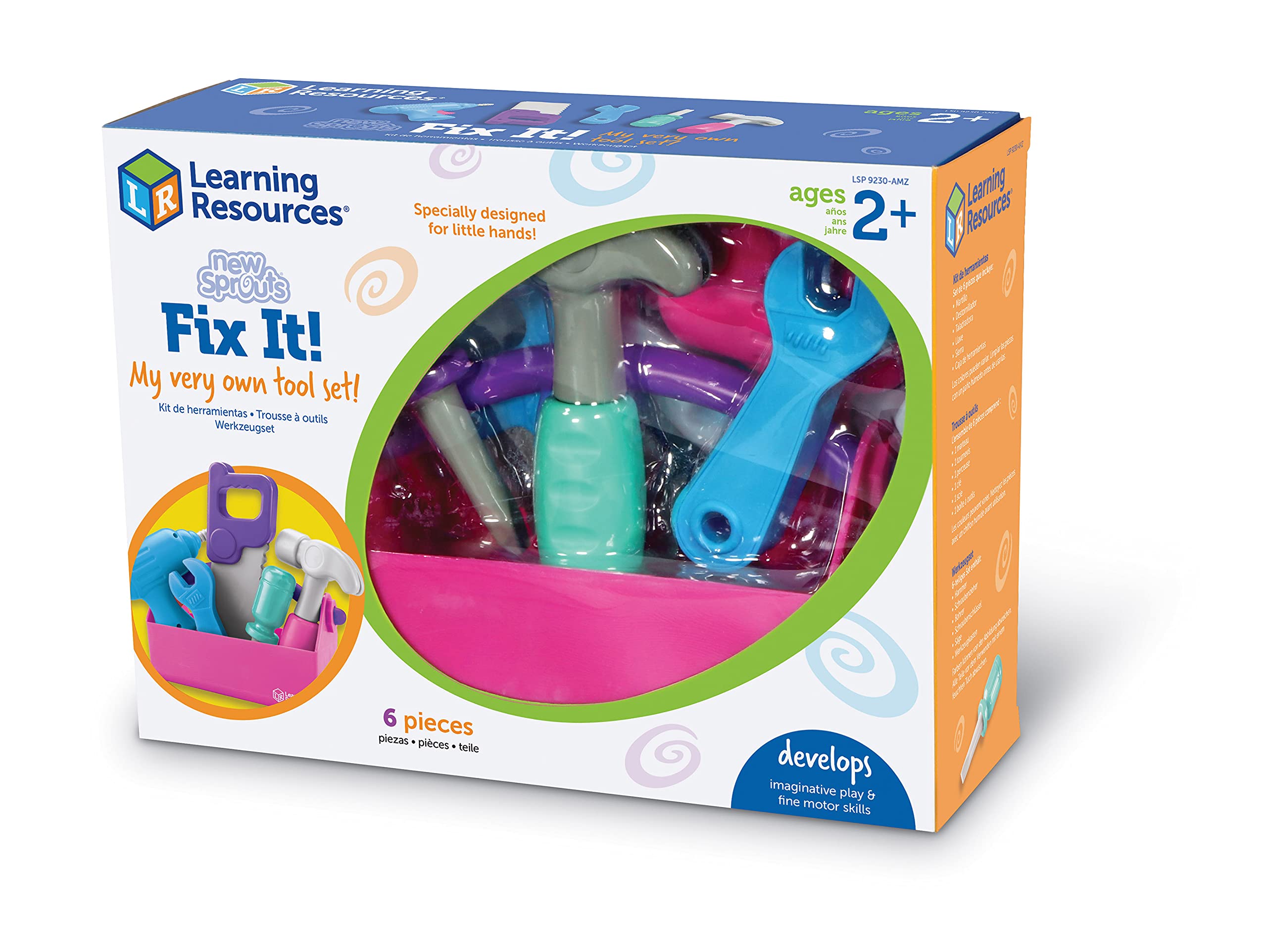 Learning Resources New Sprouts Fix It!, Pink Pretend Play Toy Tool Set for Toddlers, Develops Fine Motor Skills with Imaginative Construction Tools, Gift for Boys and Girls, 6 Pieces, Ages 2+