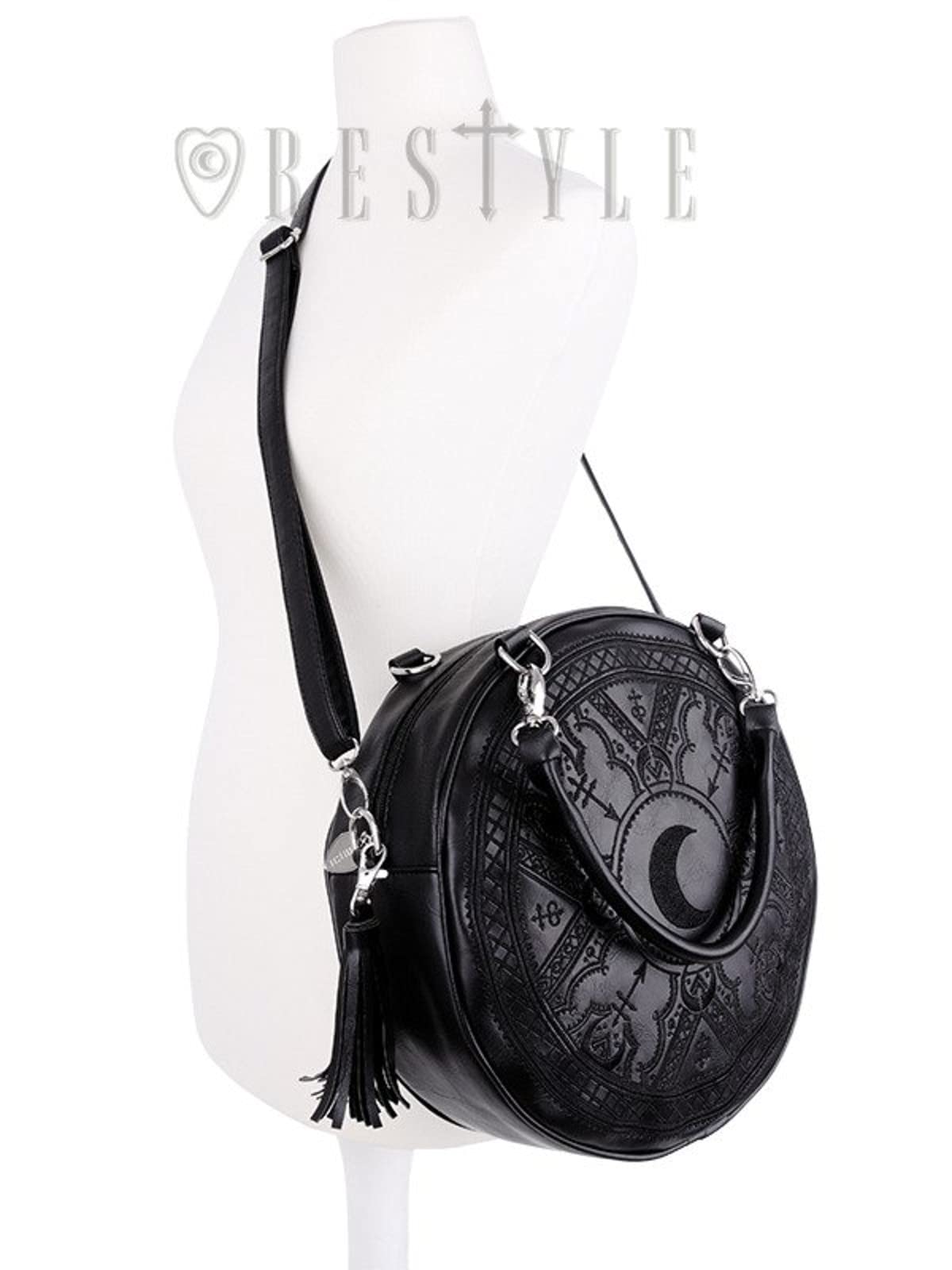Restyle Henna Wicca Symbols Round Handbag Gothic Moon Faux Leather Shoulder Bag