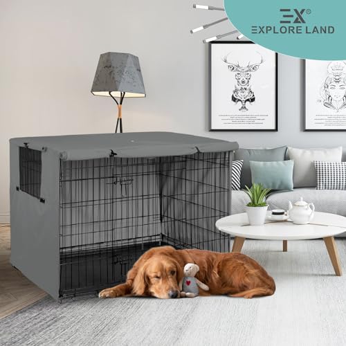 Explore Land 42 inches Dog Crate Cover - Durable Polyester Pet Kennel Cover Universal Fit for Wire Dog Crate (Gray)