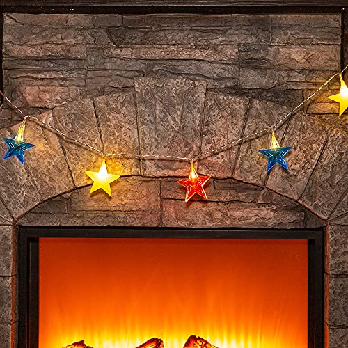 Dazzle Bright Star String Lights Decorations, 9.5 Feet 18 LED American Stars Battery Powered Red White Blue Lights, Christmas Decoration for Indoor and Outdoor
