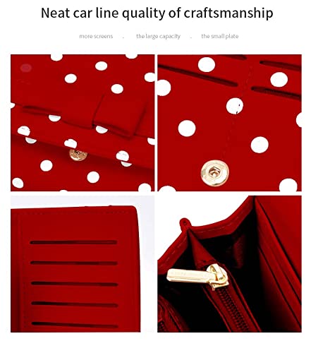 ROYALFAIR Polka Dot Wallet for Women, PU Leather Lady Purse with Cute Bowtie Card Holder Money Manager with ID Window (White Dots in Red)
