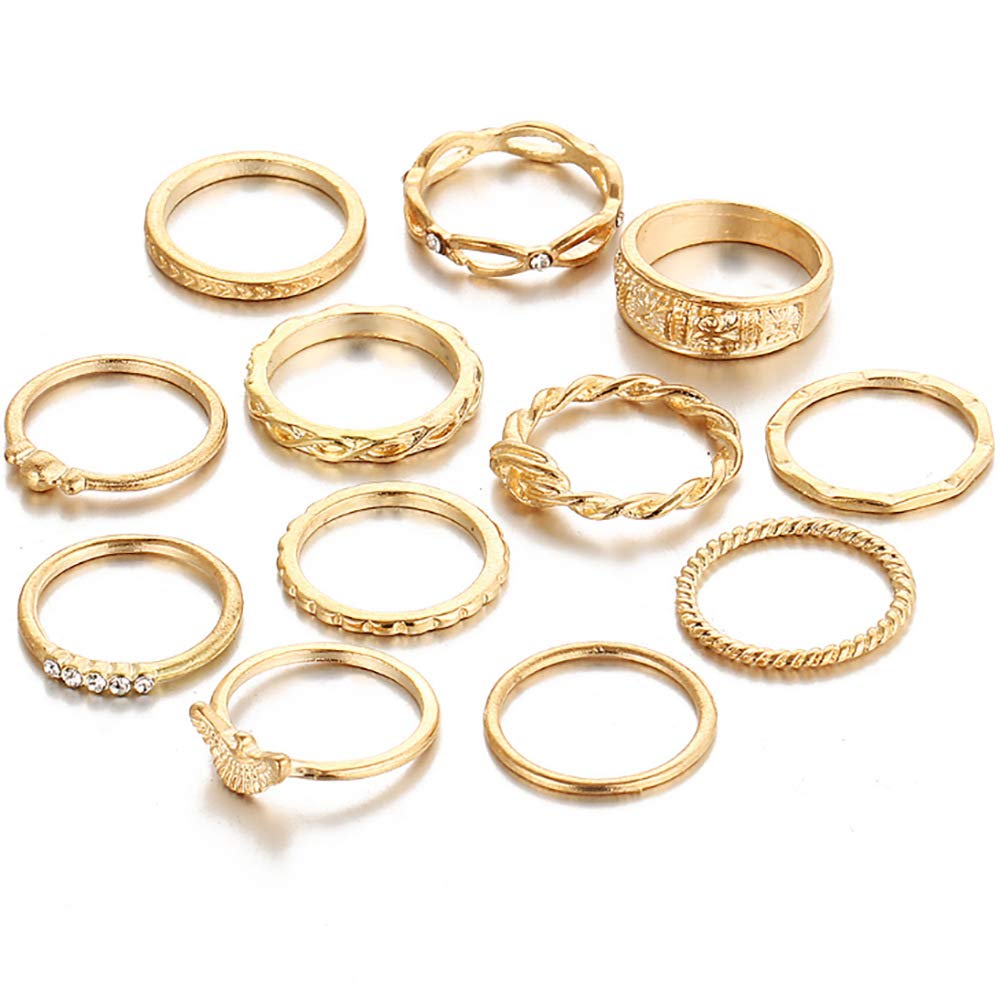 BERYUAN Rings Crystal Rings for Women Rings Gold Rings Womens Rings Cute Rings Stackable Rings Set(12Pcs(Rings Size 4.5,5,6,7,7.5)