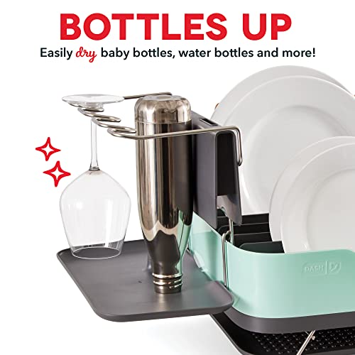 DASH SmartStore™ Full Size Dish Rack – Plates, Cups, Utensil Holder, Knife Slot, Drainage Spout + Drying Mat – Aqua