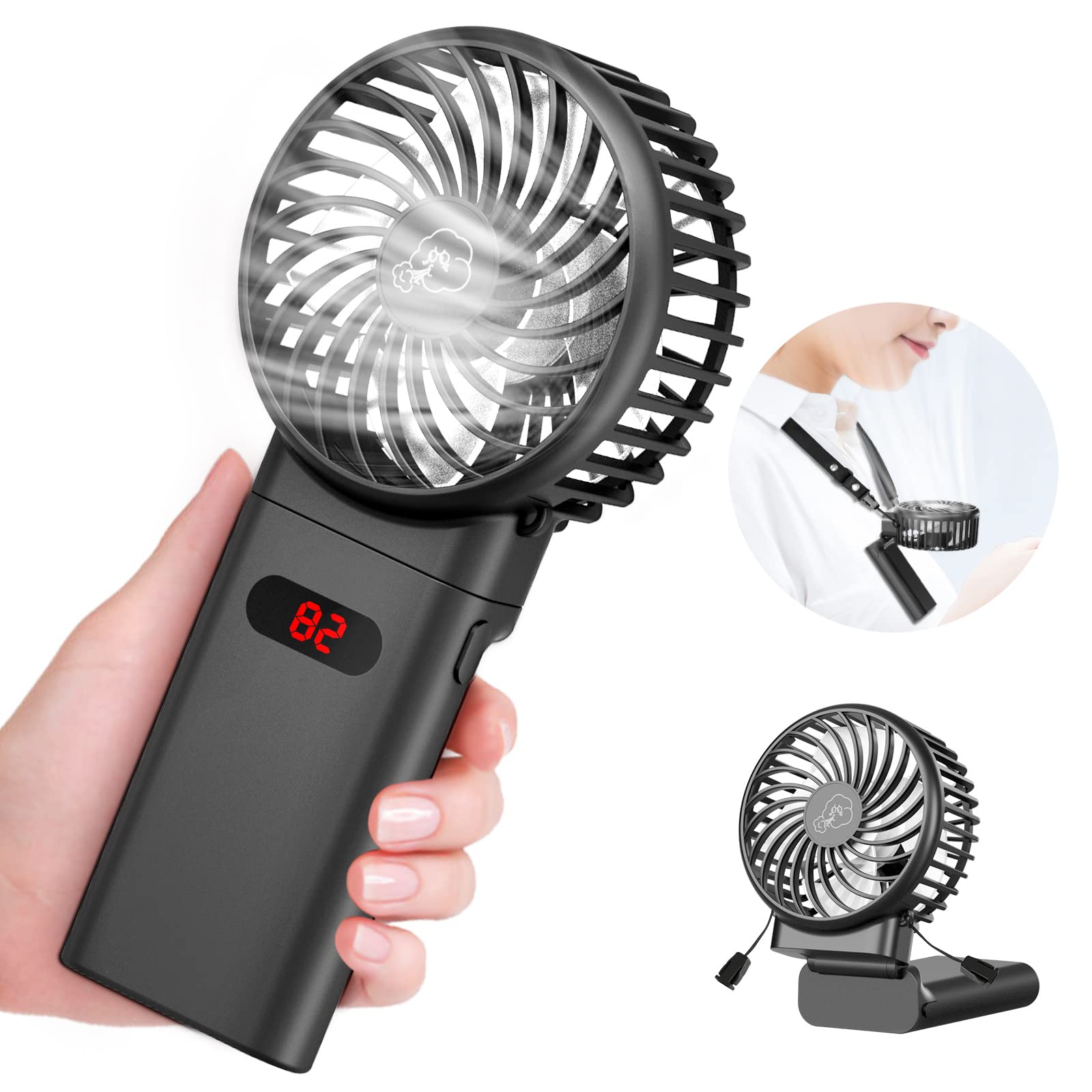 Mini Handheld Fan,Portable Foldable USB Fans with Smart Led Digital Display,Quiet Small Desk Fan with 4 Speed,Personal Rechargeable 4000mAh Battery Operated Fan for Office Outdoor Sport Home Traveling