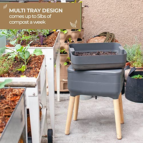 Eartheasy Dual Tray Worm Composter β Urban Vermicomposting Bin for Indoor and Outdoor β Earthworm and Mealworm Farm Food Cycler for Composting (Smoke)