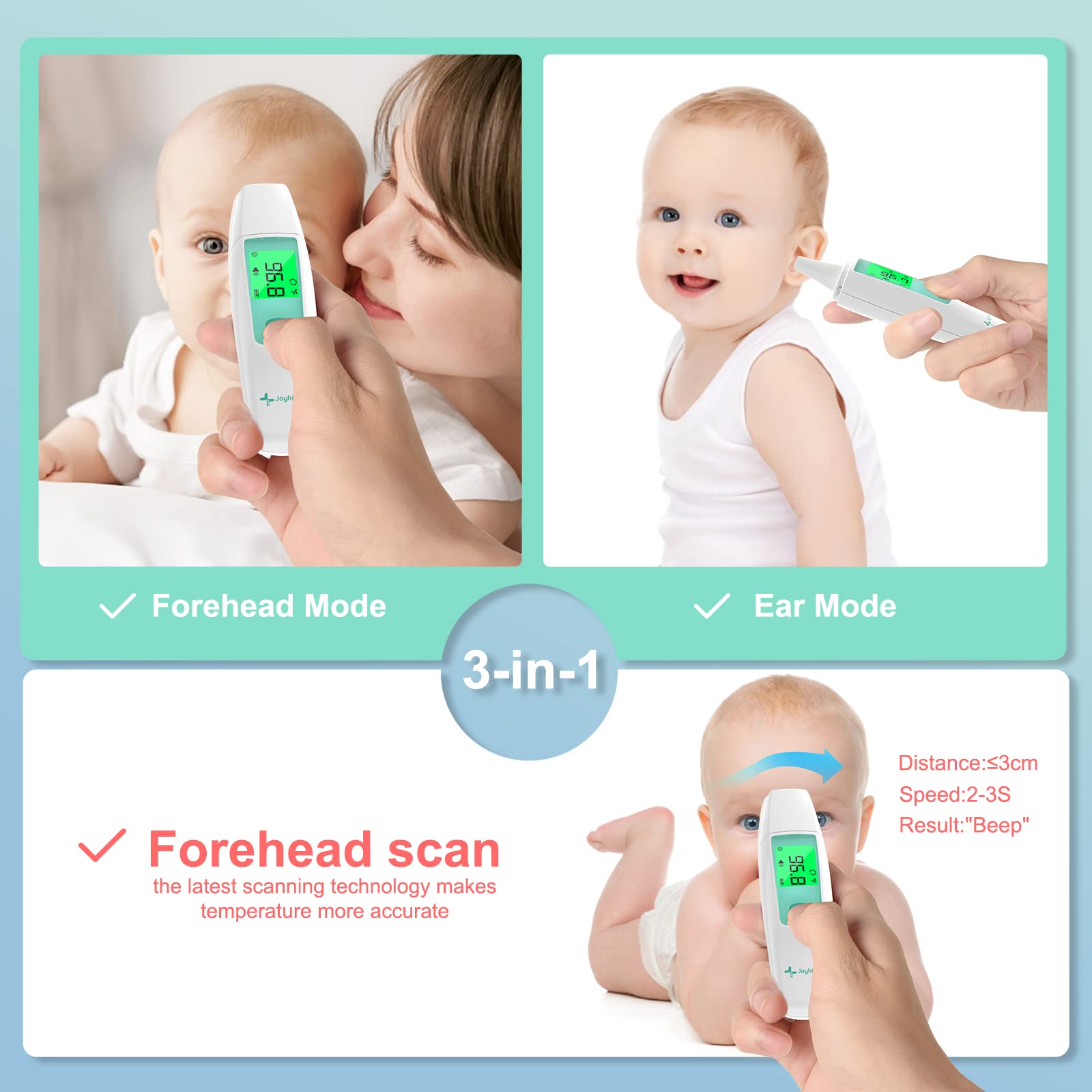 Forehead Thermometer,Ear Thermometer for Adults and Kids, 3-in-1 Forehead & Ear & Scan, Medical Digital Thermometer with Fever Alarm, Instant Accurate Readings