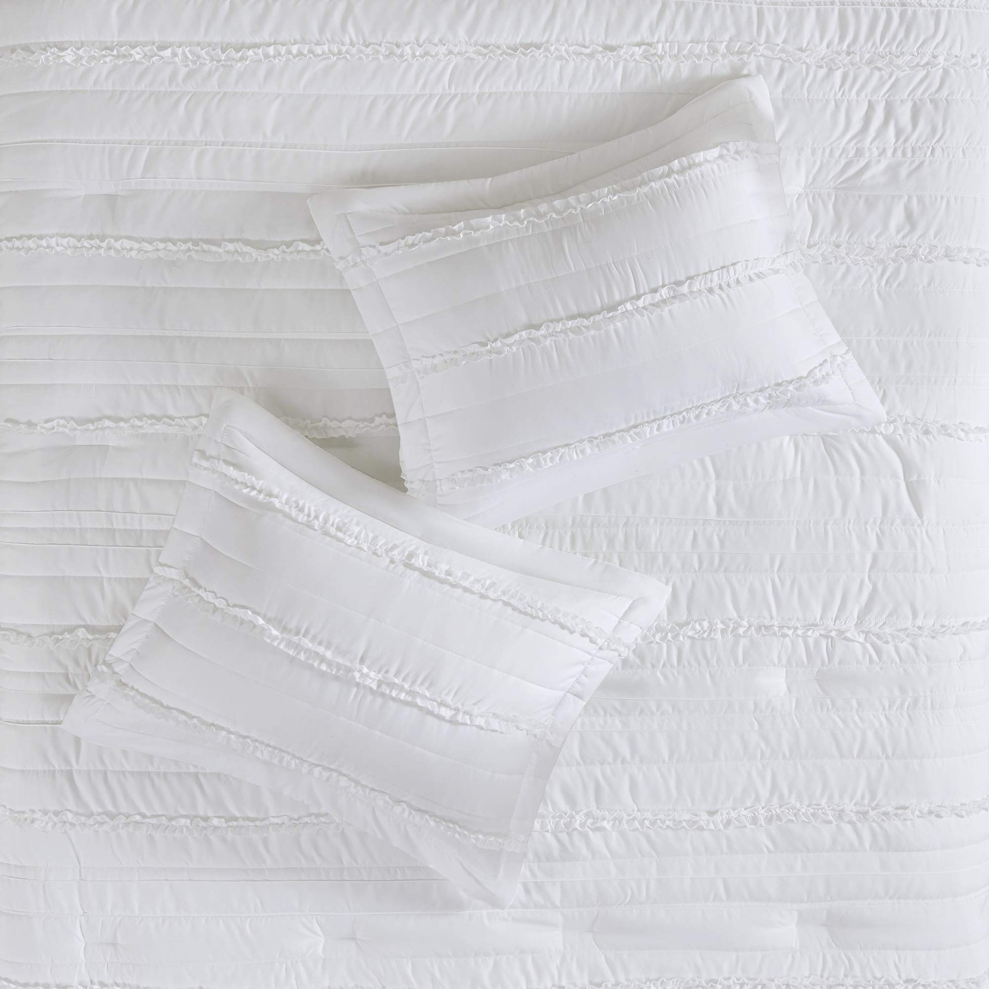 Madison Park Celeste Comforter Set-Textured Luxury Design All Season Down Alternative Bedding, Matching Sham, Decorative Pillows, Queen(90"x90"), White 5 Piece