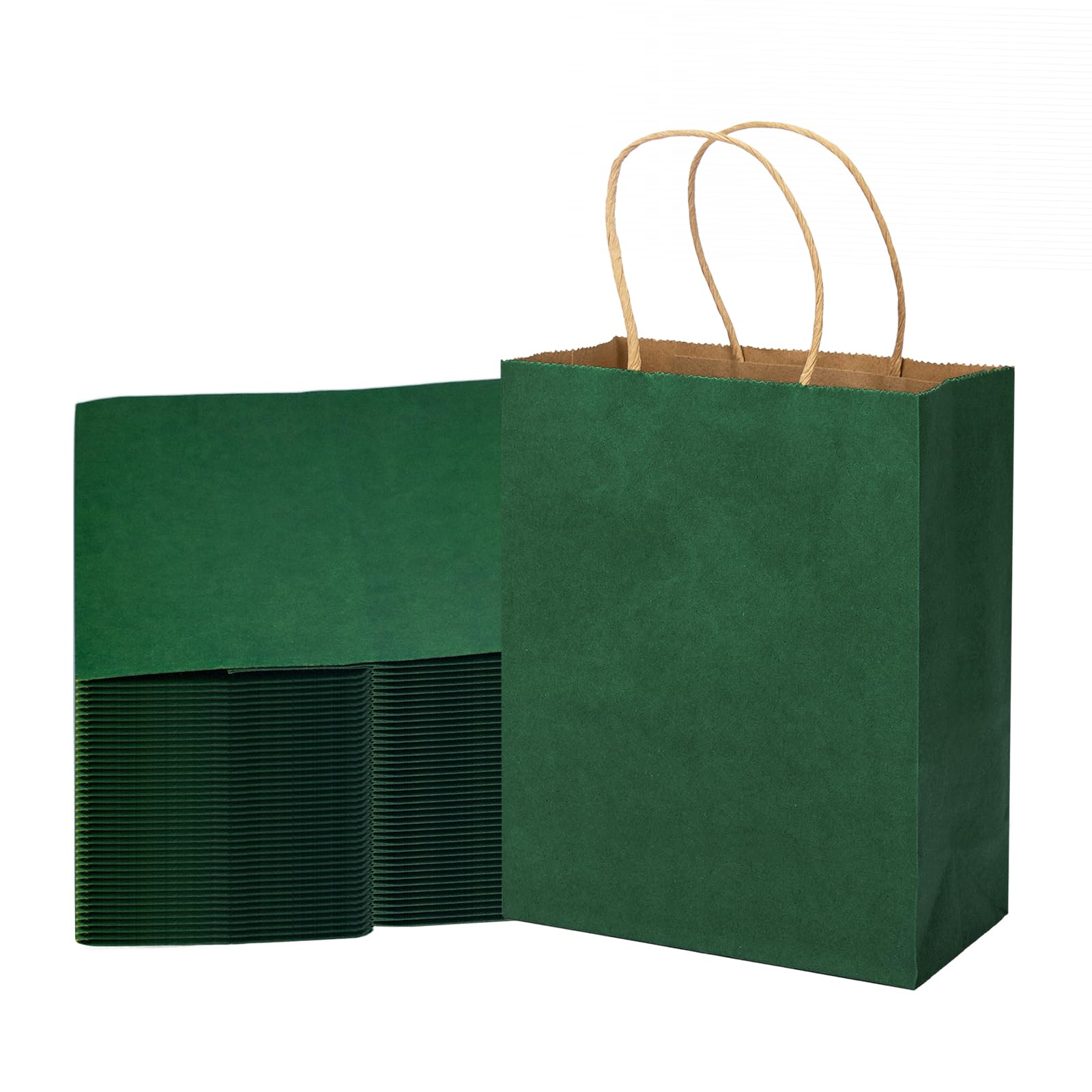 Forest Green 100 Pack 10.5x8.5x4.5 Inch Gift Bags,Paper Bags With Handles,Paper Bags,Birthday Gift Bag,Gift Bags Bulk,Paper Lunch Bags,Party Bags,Gift Bags Medium Size,Wrapping Paper Bags,Goodie Bags