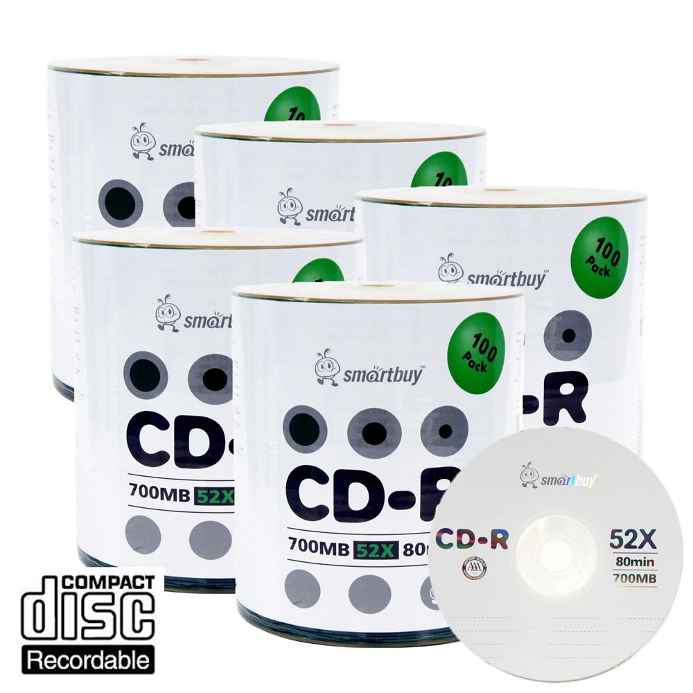Smart Buy Logo CD-R 500 Pack 700mb 52x Blank Data Recordable Discs, 500 Disc, 500pk