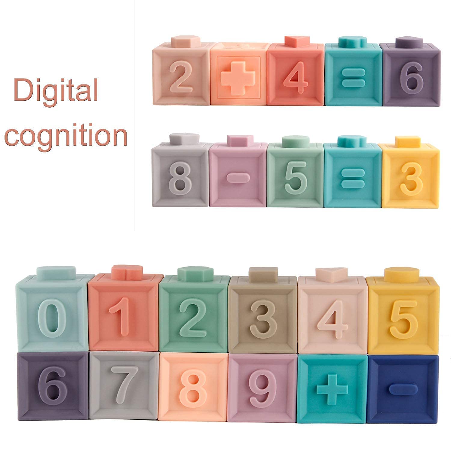 Mini Tudou Baby Blocks & Stacking Rings Toy Set, Baby Sensory Building & Teething Toys Educational Squeeze Play with Animals Shapes Textures Numbers, Holidays for Toddlers Babies 6m+
