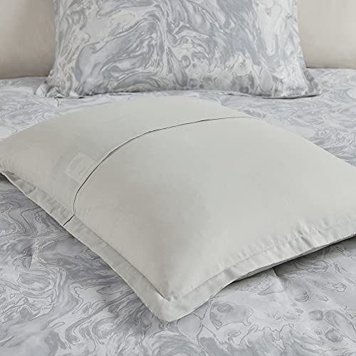Madison Park Emory Cozy Cotton Comforter Set, Modern Marble Design All Season Down Alternative Casual Bedding with Matching Shams, Decorative Pillows, Queen(90"x90"), Grey 7 Piece