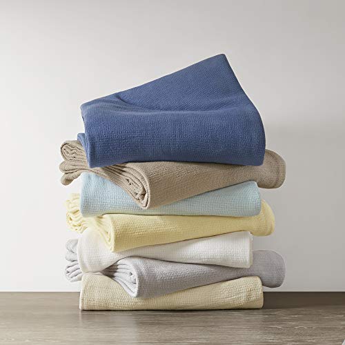 Madison Park Freshspun Basketweave Luxury Cotton Blanket Cream 90x90" Full/Queen Size Basketweave Premium Soft Cozy 100% Cotton For Bed, Couch or Sofa