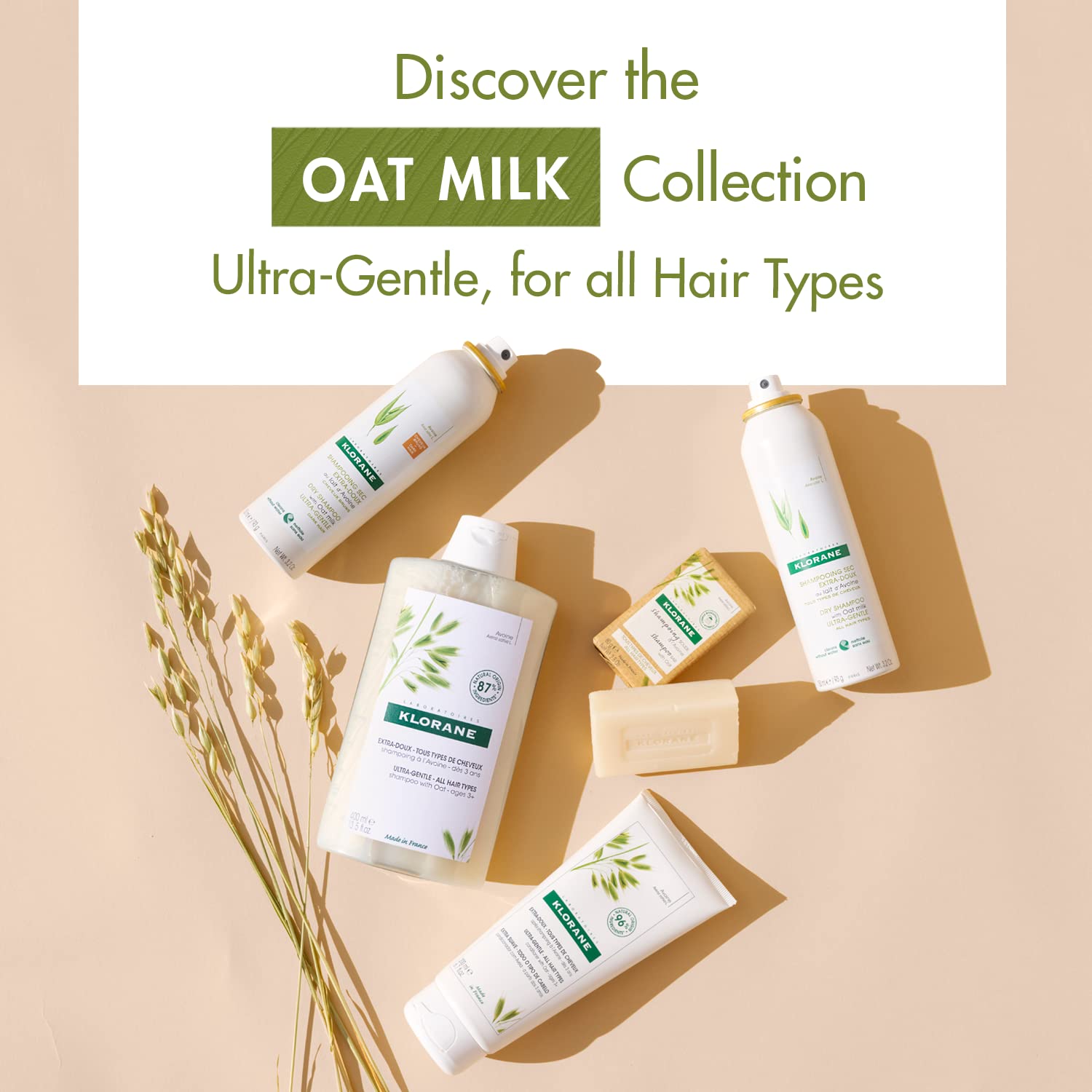 Klorane Ultra-Gentle Shampoo with Oat Milk, Sulfate-Free, Dermatologist and Pediatric Tested, Hypoallergenic, Vegan, Plant-based, Biodegradable