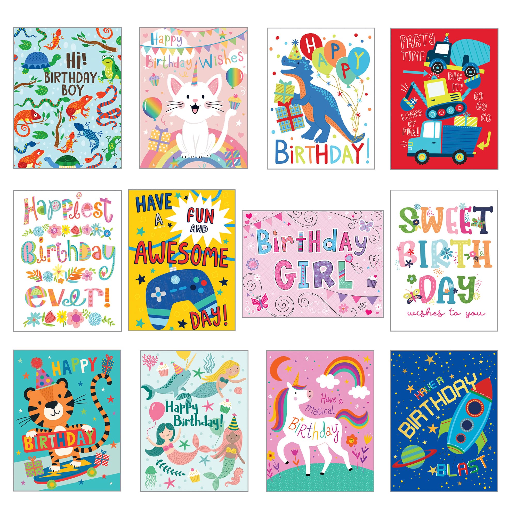 Gina B Designs - Pack of 12 Assorted āKids Birthday Greeting Cards