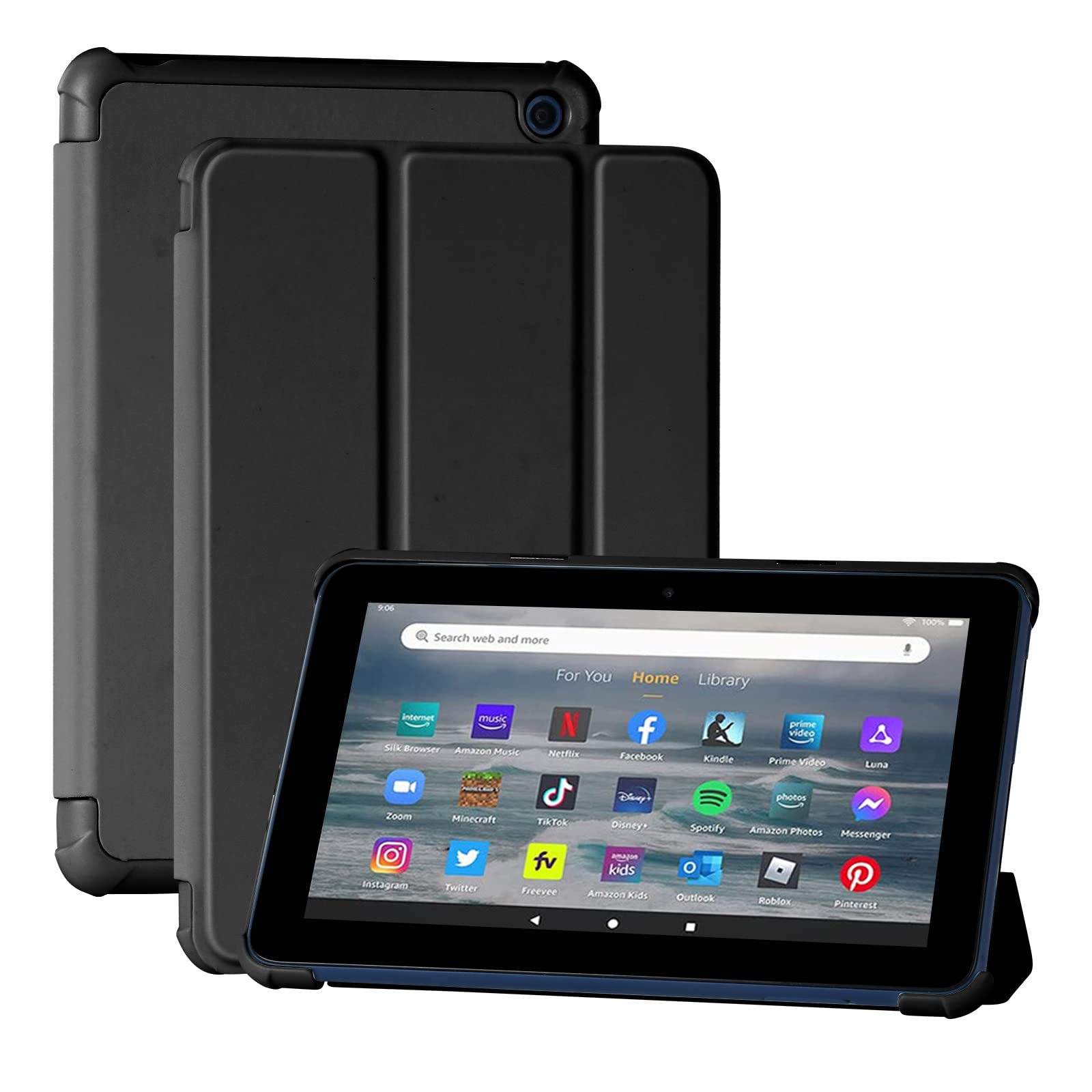 Case Fits Amazon All-New Kindle Fire 7 Tablet (2022 Release-12th Gen) Latest Model 7",Trifold Stand - Ultra Light Slim Fit Protective Cover with Auto Wake/Sleep (Black)