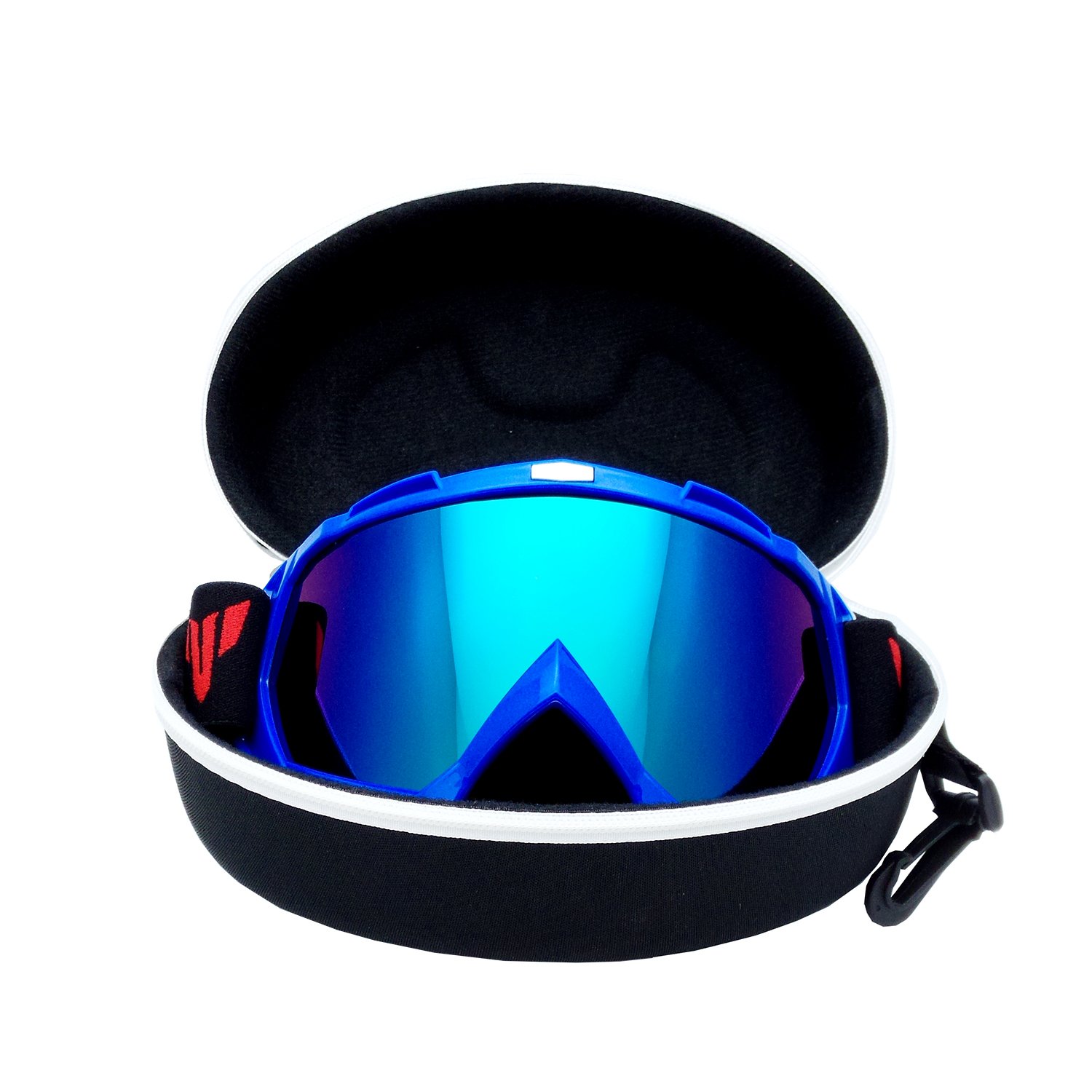 b21design Ski Goggles for Men Women White Blue Lightweight Wide View,100% UV protection Blocking Helmet Off Road, Snow Boarding Mirror (Blue + Case)