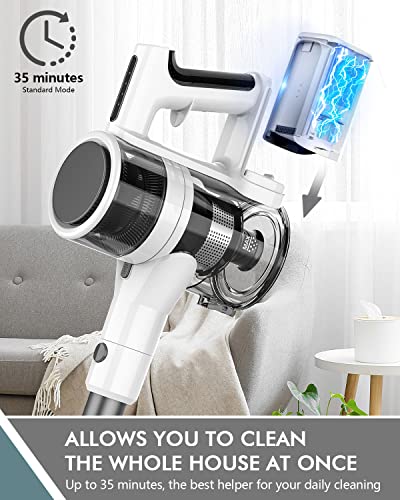 Fykee Cordless Vacuum Cleaner, Cordless Vacuum with Large Dust Cup and 80,000 PRM Brushless Motor, Stick Vacuum Cleaner with Large Detachable Battery up to 35 mins Run Time