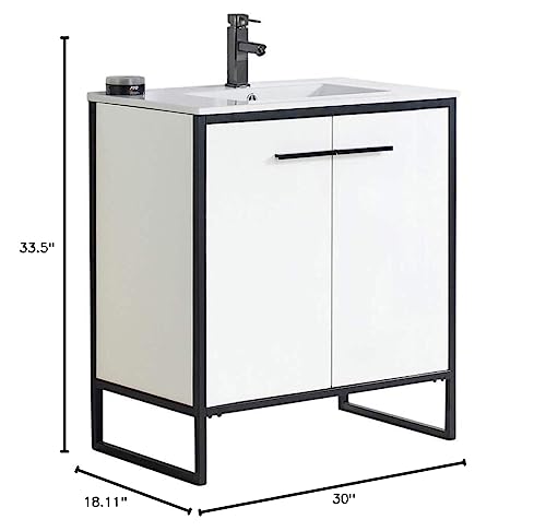 Fine Fixtures Vdara 30" Bathroom Vanity Cabinet Set, White Straight Grain