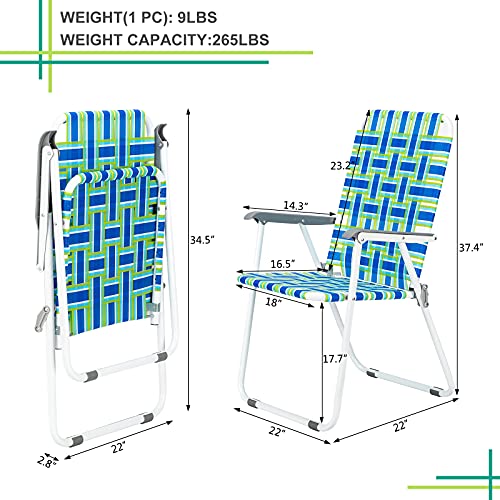 Vasitelan Patio Lawn Chairs Folding Chairs Set of 2, Webbed Folding Chair Outdoor Beach Chair Portable Camping Chair for Yard, Garden (Blue)