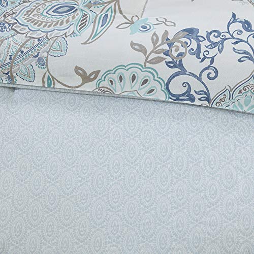 Madison Park Season Set, Matching Bed Skirt, Decorative-Pillows, Queen(90"x90"), Isla, Floral Medallion Blue 8 Piece