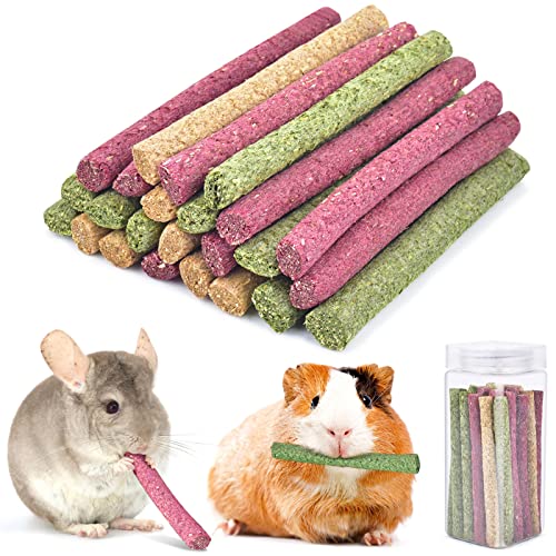 ERKOON 25 Pcs Timothy Hay Sticks,Rabbit Chew Toys for Teeth Natural Timothy Grass Molar Sticks Rabbits Treats for Bunnies, Chinchilla Guinea Pigs, Gerbil, Hamster (Timothy+Oatmeal+Beet)
