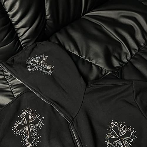 Easyoyo Men Women Skeleton Gothic Diamond Glitter Y2K E-Girl Oversize Full Zipper Hooded Sweatshirt Jacket