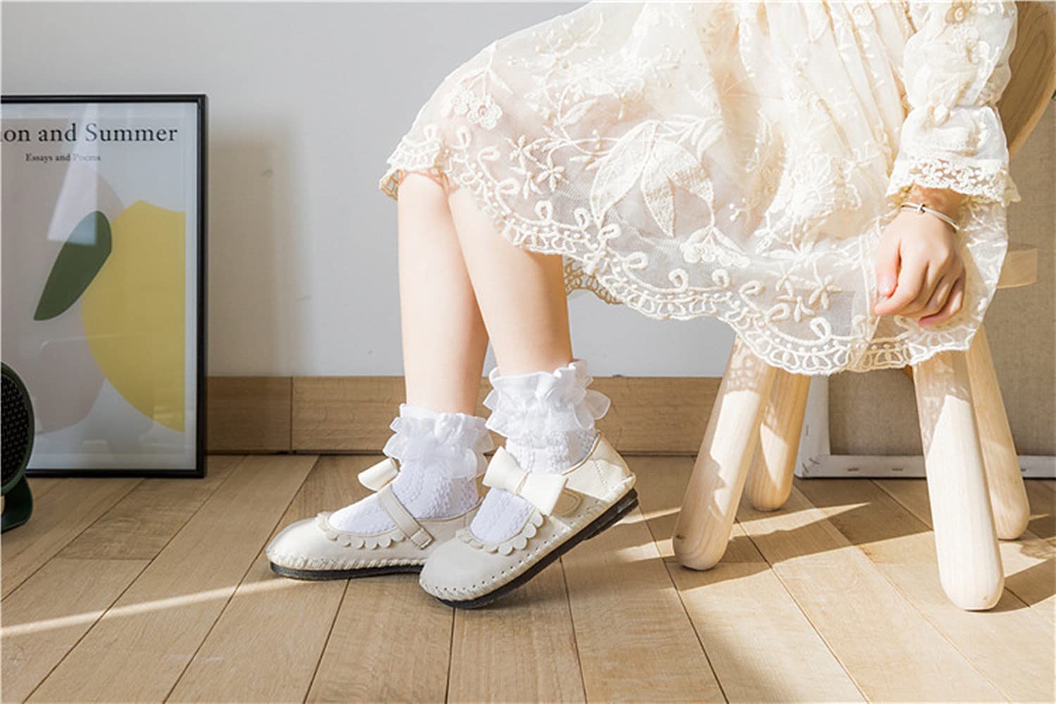 Girls Lace Ruffle Cotton Frilly Ankle Socks Cotton White Princess Dance Dress Socks for Little/Big Kids (US, Alpha, Medium, Mixed-color)