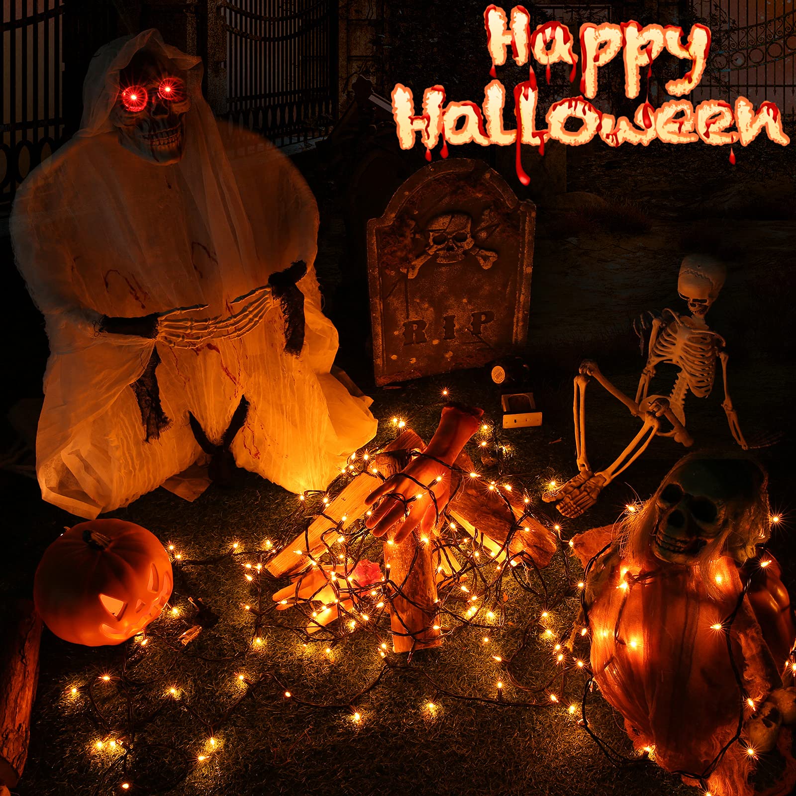 Toodour Orange Lights Halloween Lights, 33ft 100-ct Incandescent Halloween String Light, UL Certified Connectable Mini Bulbs Halloween Orange Fairy Light for Home, Garden, Halloween Party Decor