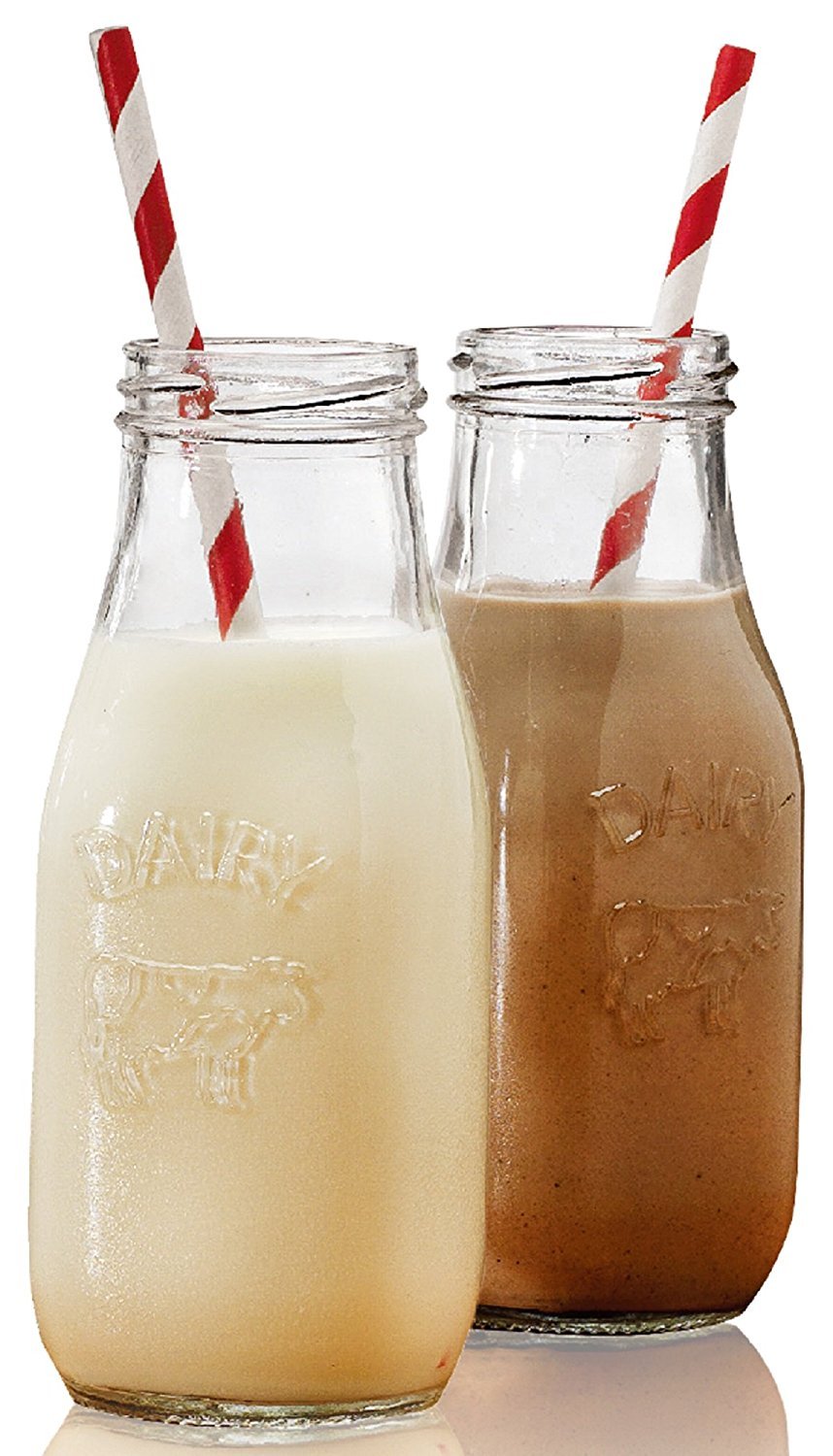 Circleware Dairy Milk Glass Bottles, 10.5 oz, Clear