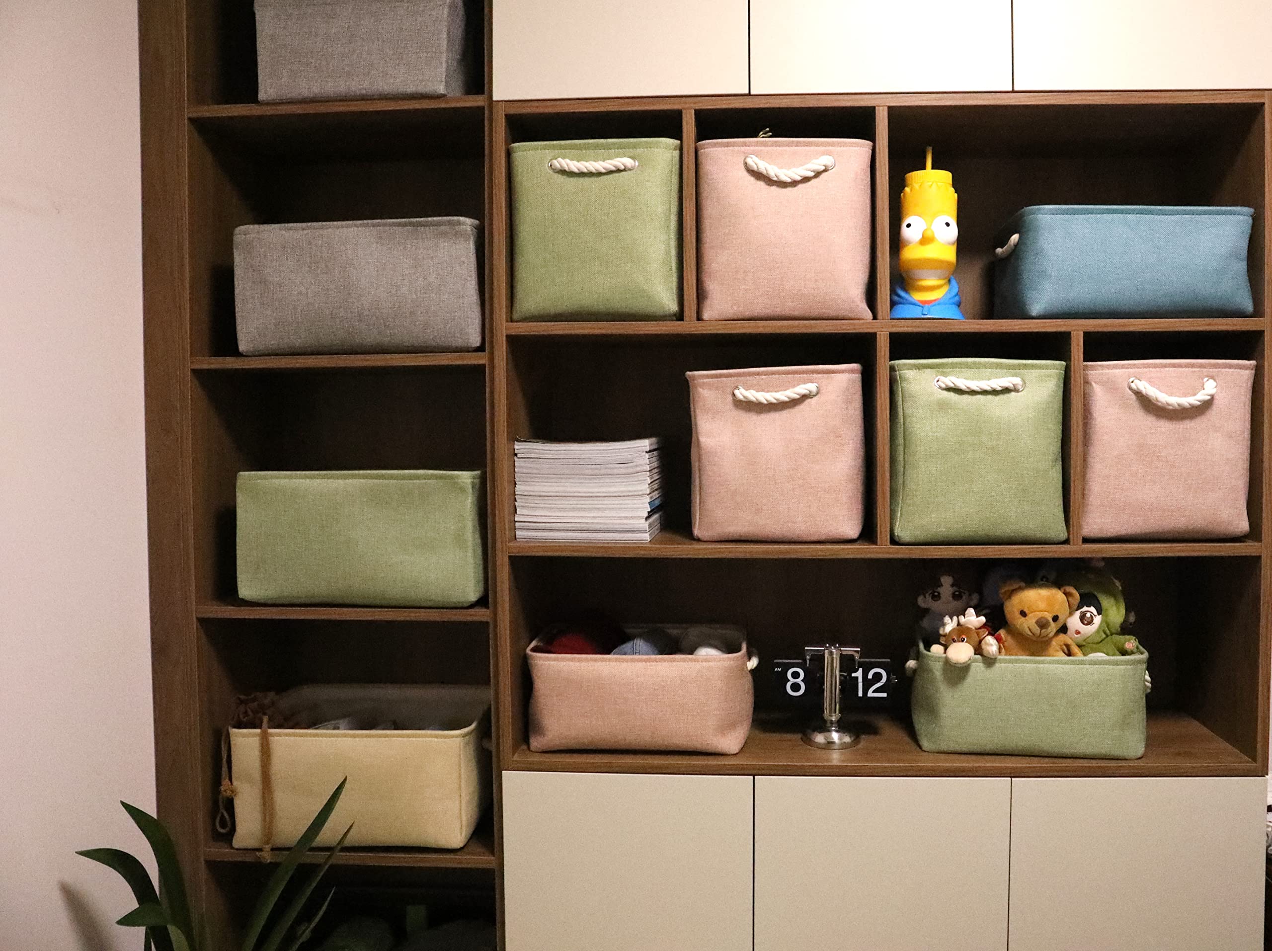 ROLLSNEA Fabric Storage Bins With Handles | Large Collapsible Storage Cubes Organizer Bins Linen Closet Organizer and Storage Basket for Shelves Closet (Dark Blue,16.2L×12.6W×8H - 3Pack)