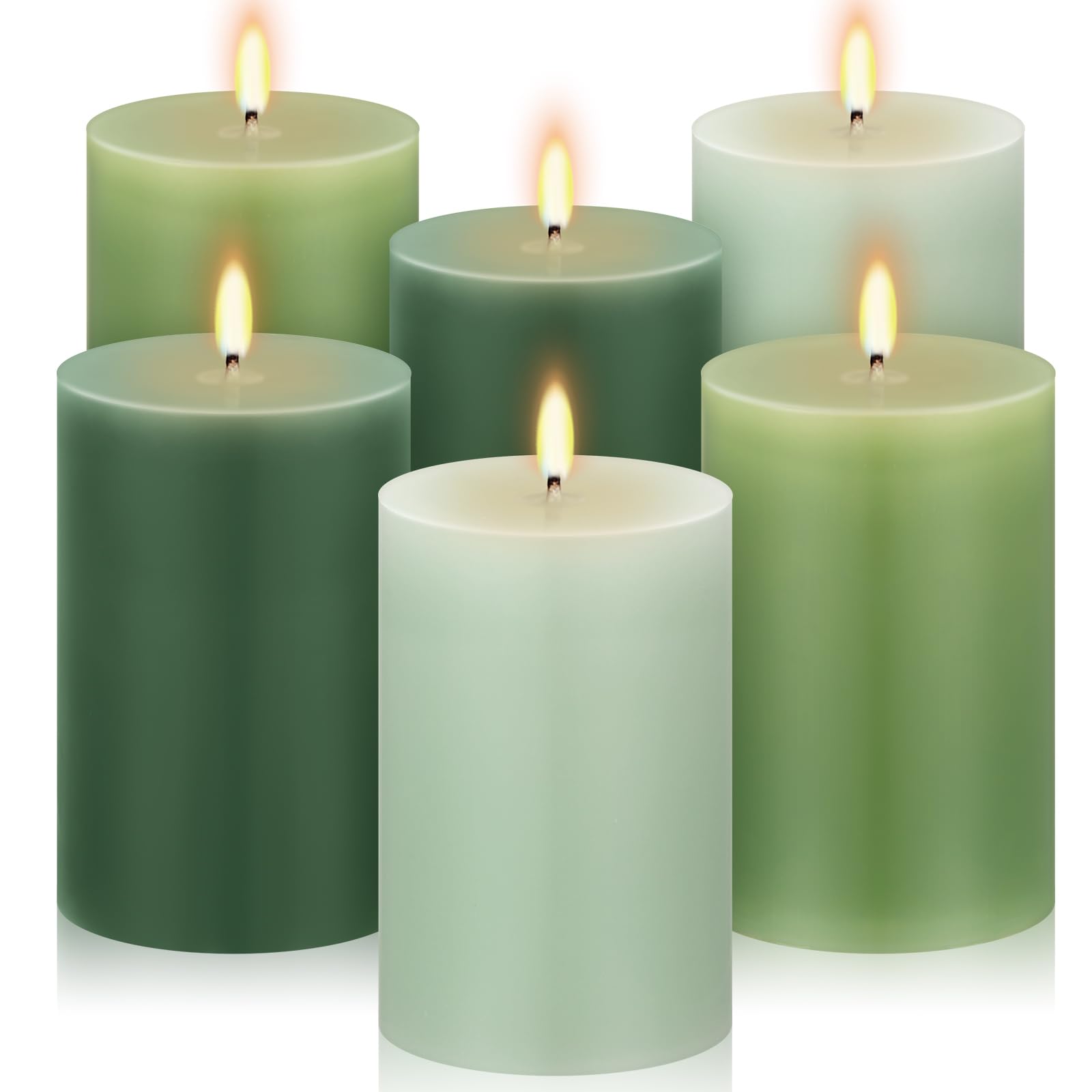 Conelist Set of 6 Set of 6 Pillar Candles 2 x 3 Inch Unscented Column Candles Colored Candles for Christmas Wedding Relaxation Spa Church Holiday Gift Dinner Table Home Decor (Gradient Green)