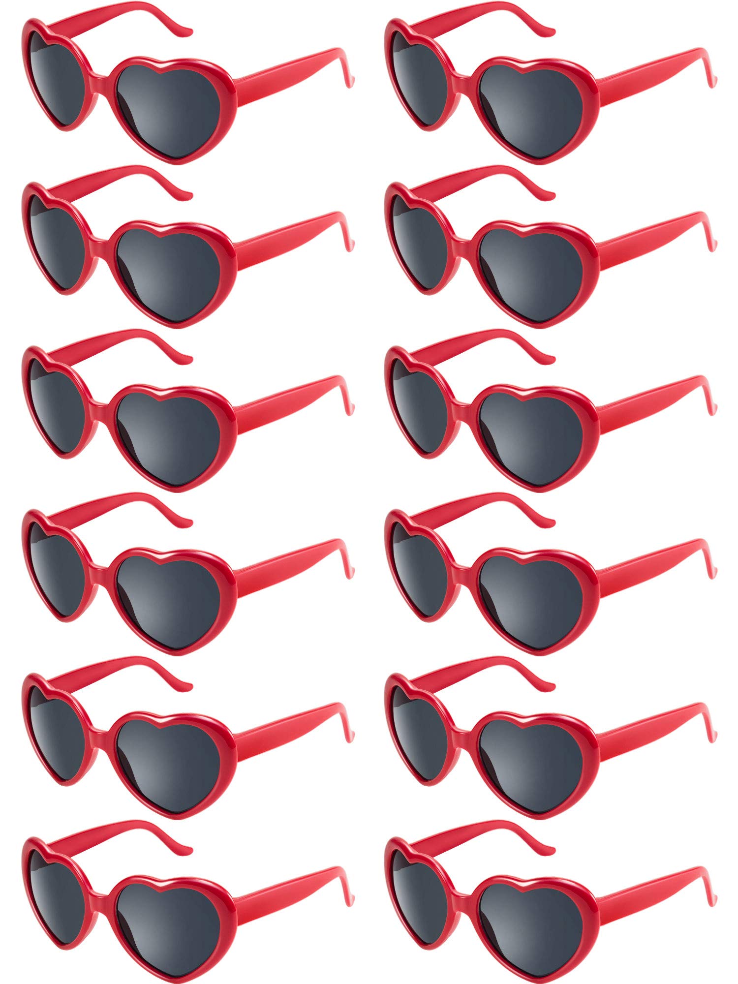 Blulu 12 Pieces Neon Colors Heart Shape Sunglasses for Women Party Favors and Festival (Red)